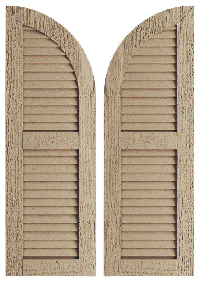11"Wx24"H Hand Hewn Joined BnB Elliptical Top Faux Wood Shutters, 18"W ...