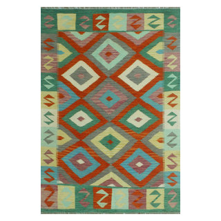 Sangat Flatweave Malyar Rust/Green Rug, 3'11 x 5'9, 3'11 x 5'9 ...