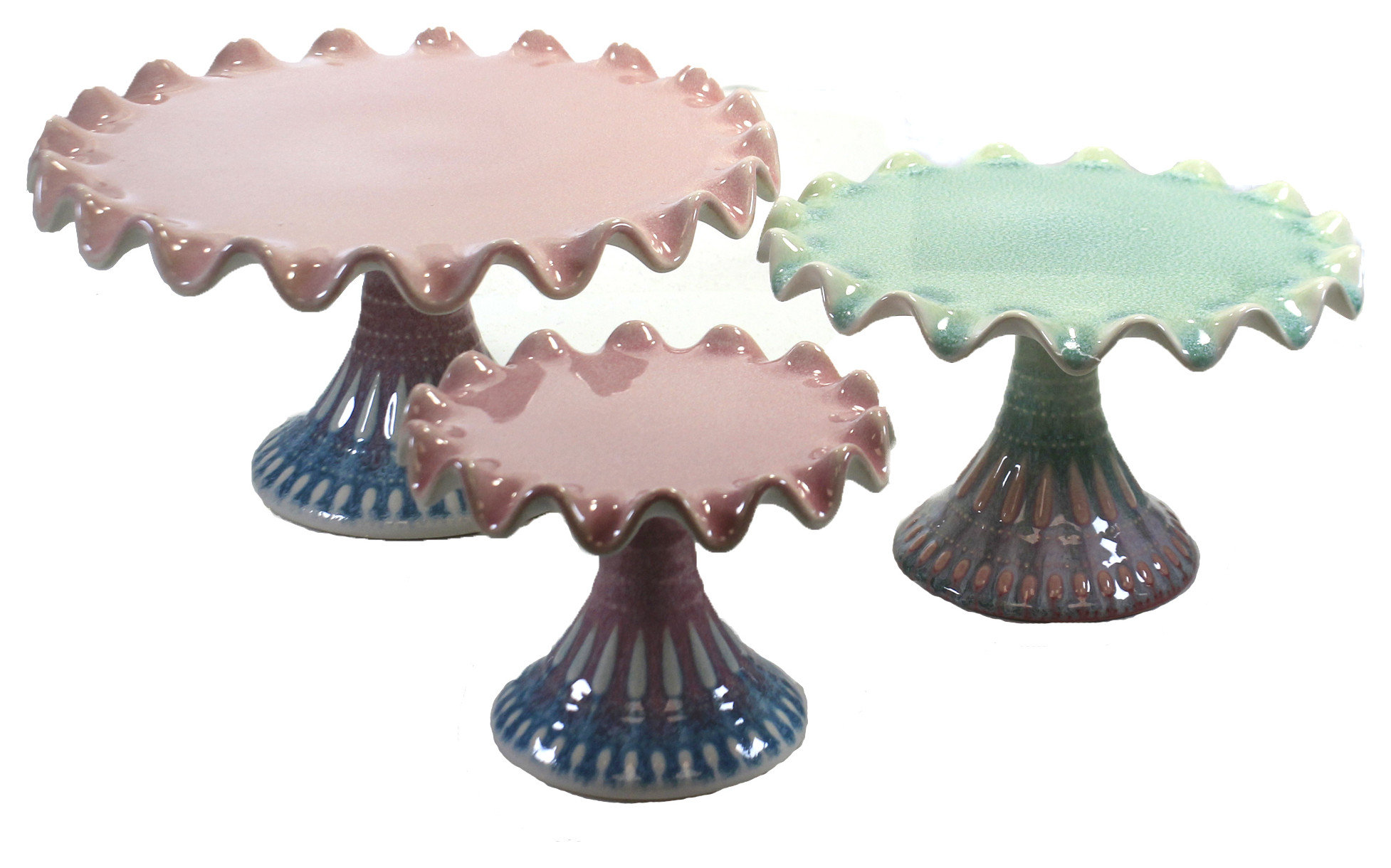 Tabletop Pastel Ruffled Cake Stand Ceramic Glossy Set/3 Easter Spring ...