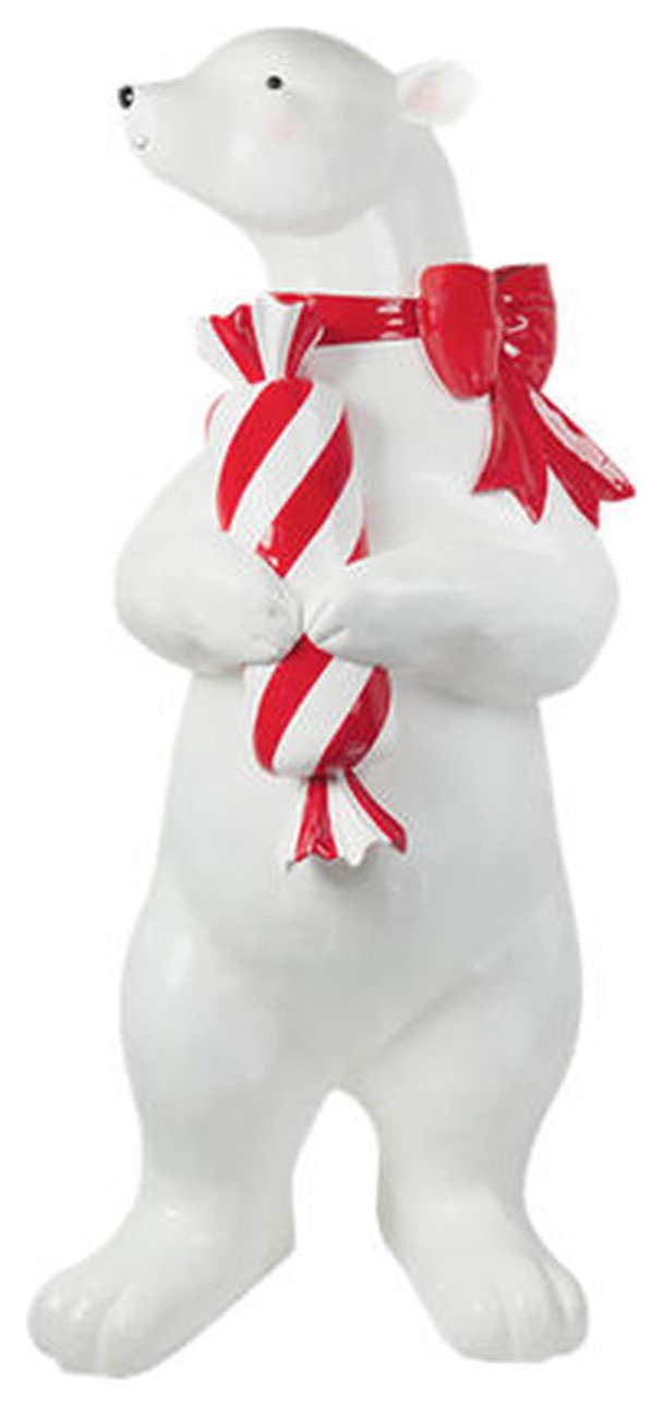December Diamonds Candy Cane Lace 6Ft Standing Polar Bear With Candy ...