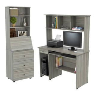 Home Square 2-Piece Set with Computer Desk and Hutch & 3 Shelf Bookcase ...