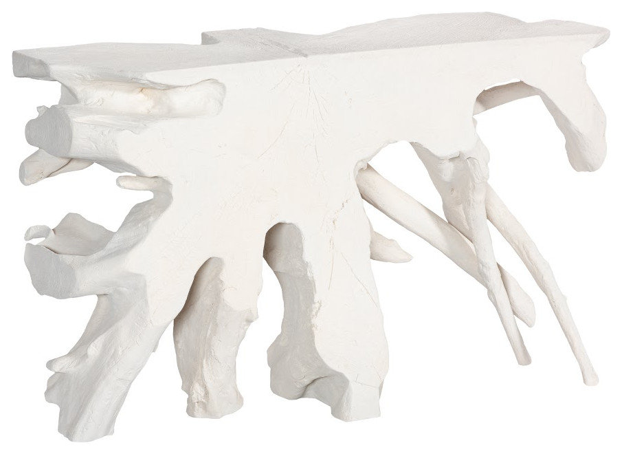 Cast Teak Root Console, White Stone, 47x14x30"h - Beach Style - Console ...