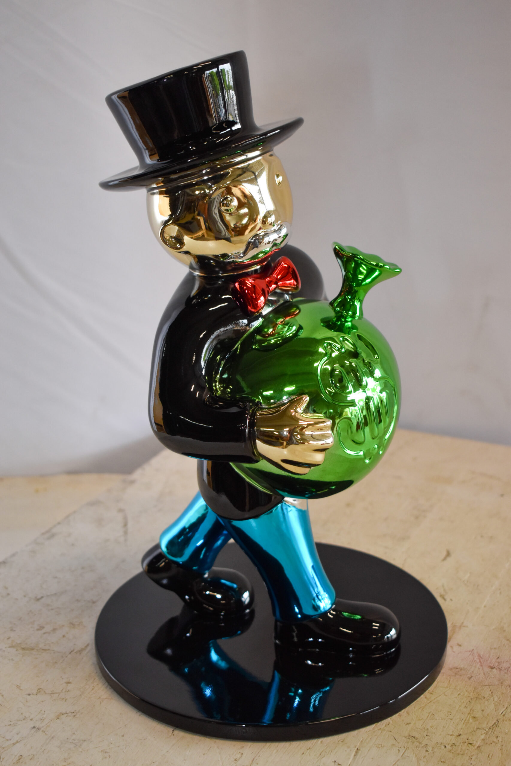 Walking Monopoly Man with Money Bag on Black Base Resin Statue 10" x 10 ...