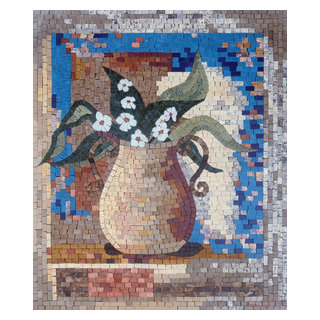 Mosaic Art, Flowers In A Pot, 28" X 33" - Traditional - Tile Murals ...