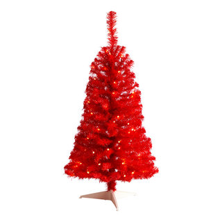 3' Red Artificial Christmas Tree With 50 LED Lights and 118 Bendable ...