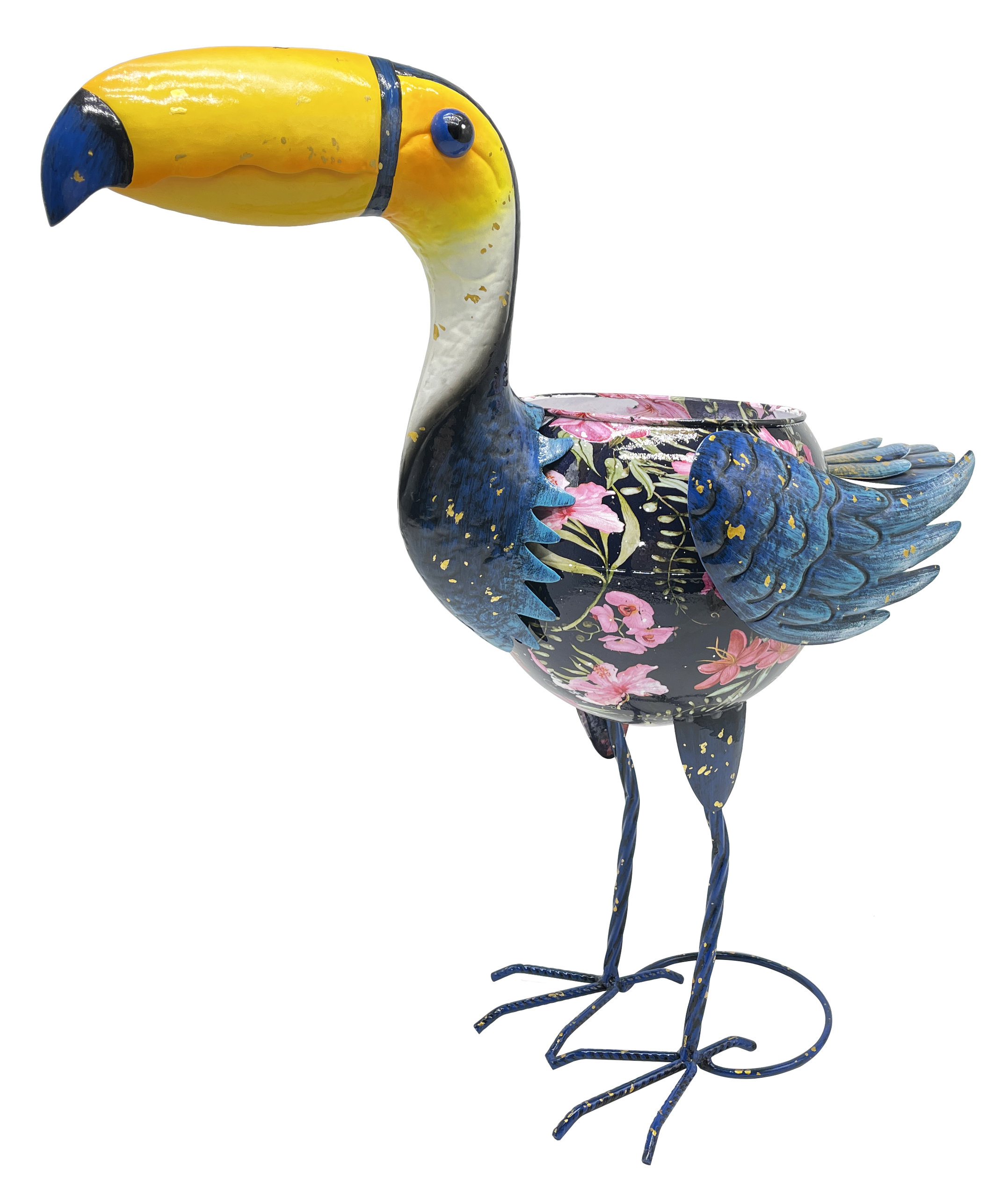 Metal Toucan Planter Flower Pot with a Floral Patterned Body - Tropical ...