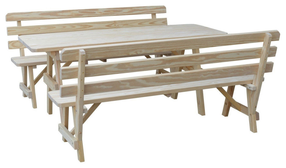 Pine Table With Backed Benches, 8 Foot - Transitional - Outdoor Dining ...
