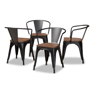 RylModern Industrial Black Metal Brown Finished Wood 4-Piece Dining ...