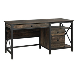 Sauder Steel River Computer Desk in Engineered Wood-Carbon Oak ...