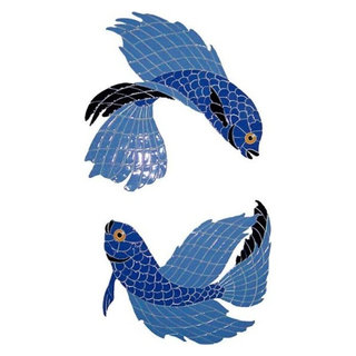 Beta Fish Pair Ceramic Swimming Pool Mosaic, 24" - Beach Style - Accent ...