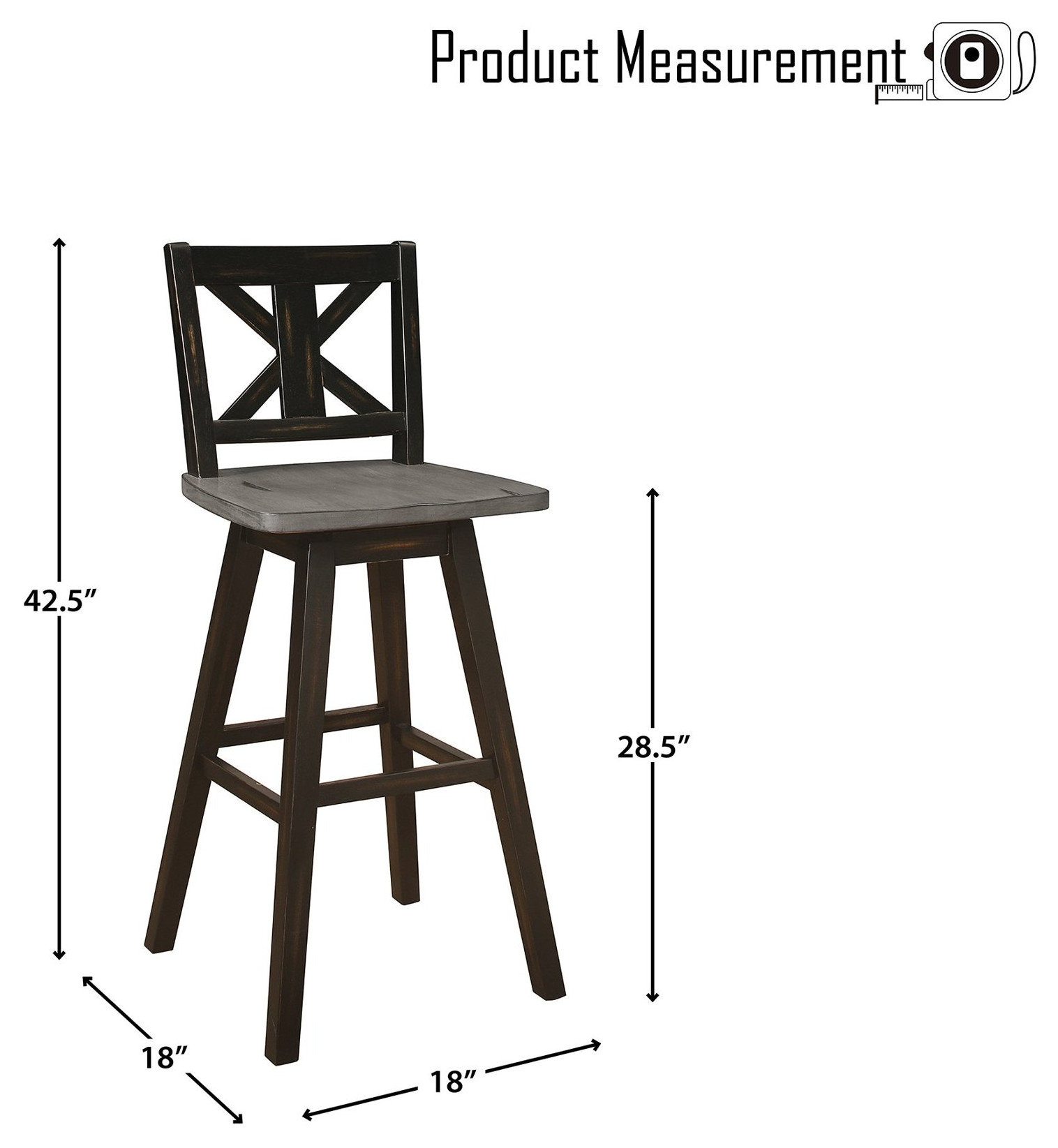 Set of 2 Swivel Bar Stools with Wooden Seat and Cross Back Cutout ...