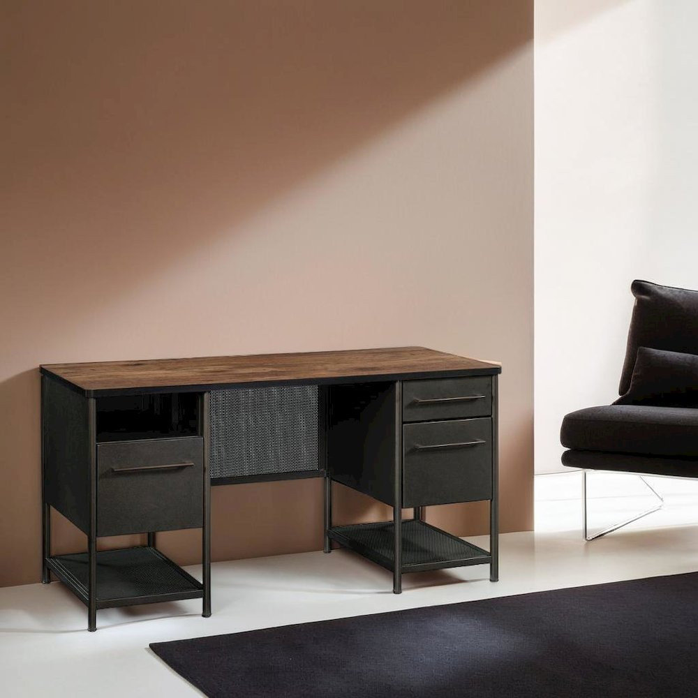 Brown Executive Office Desk with Metal Frame and Spacious Work Surface ...