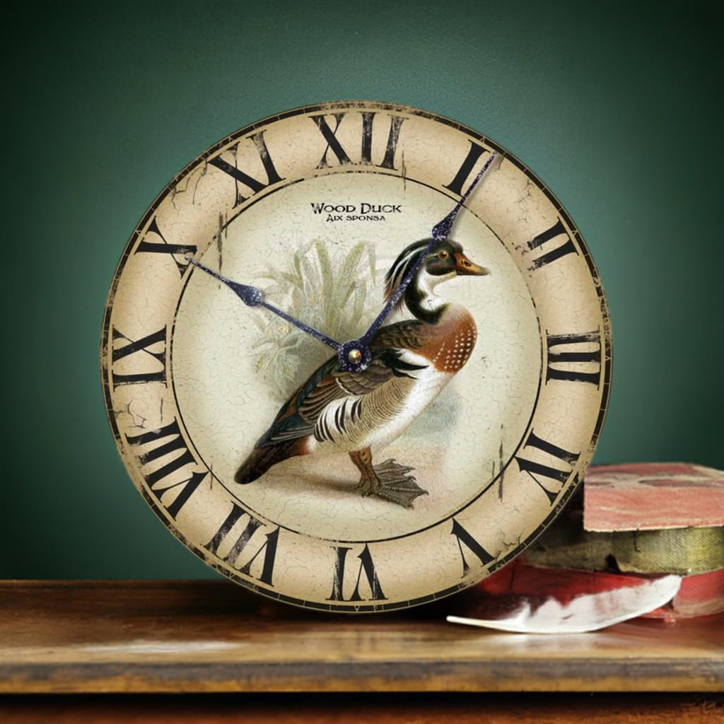 Vintage-Style Clock with Wood Duck, 12 Inch Diameter - Rustic - Wall ...