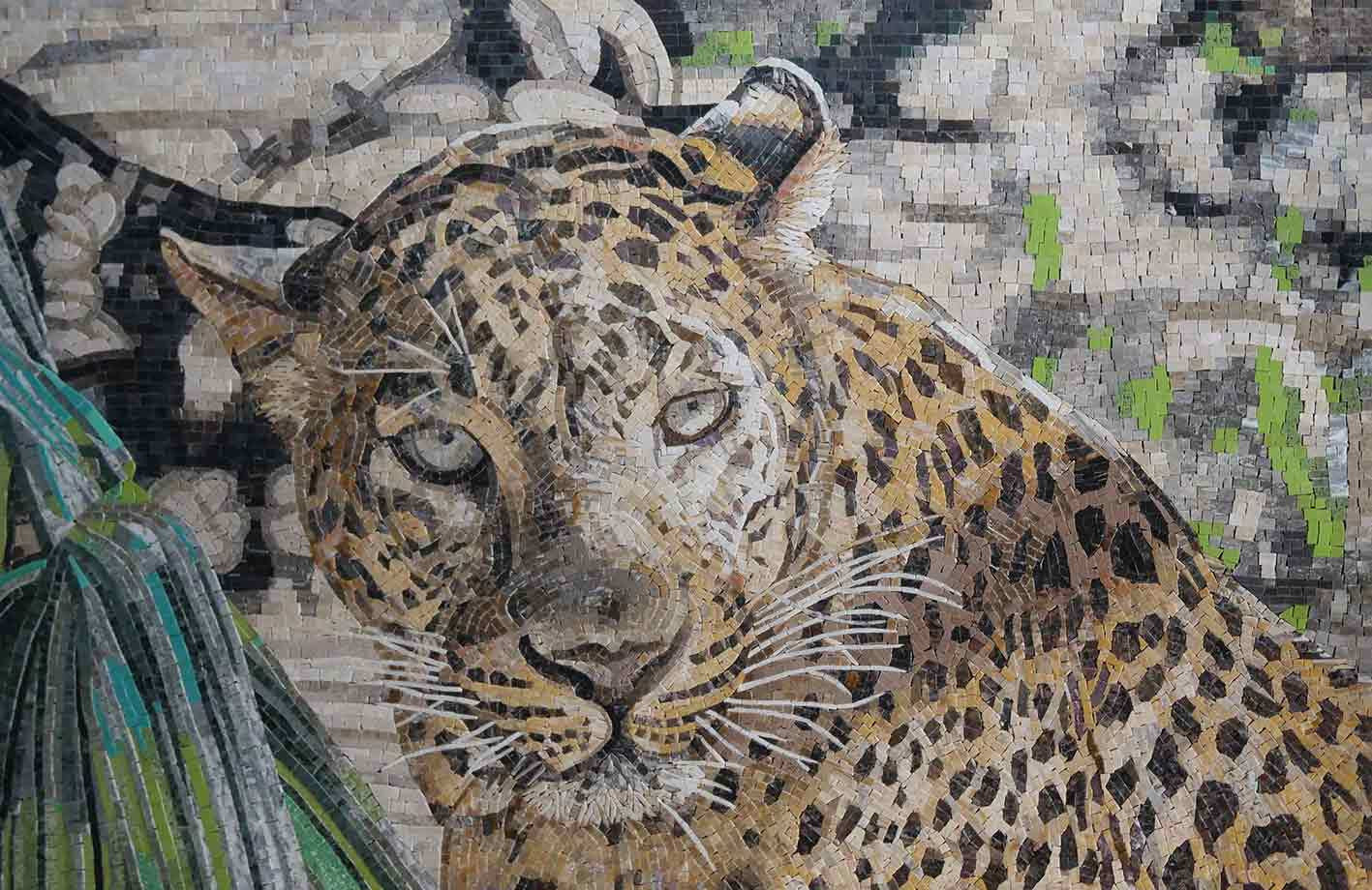 Wild Leopard - Animal Mosaic, 46" x 31" - Contemporary - Tile Murals ...