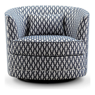 Modern Accent Chair, Swiveling Design With Geometric Patterned Linen ...