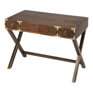 Modern Campaign Writing Desk, Walnut Finish - Transitional - Desks And ...