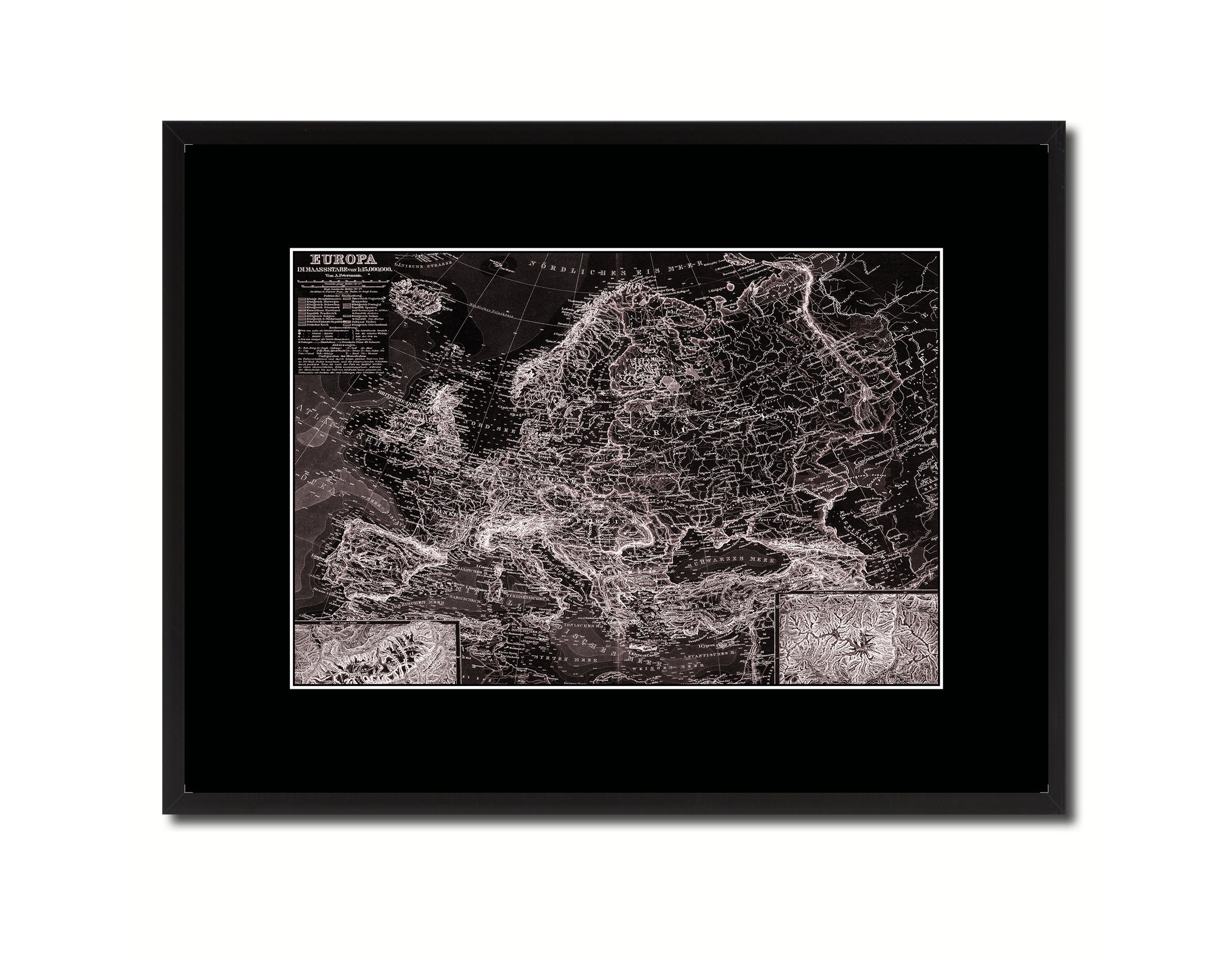 Europe Old Vivid Sepia Map Print On Canvas With Black Custom Frame, 16 ...