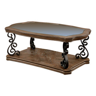 Benzara Traditional Coffee Table with Scrolled Metal Supports, Brown ...
