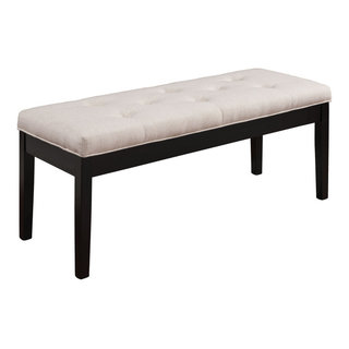 Bench, Beige Linen and Walnut Linen Fabric, Wood, Foam Beige Linen and ...