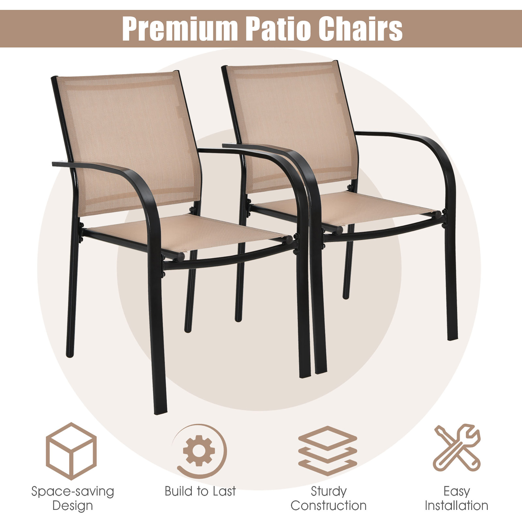 Costway Set of 2 Patio Dining Chairs Stackable with Armrests Garden ...