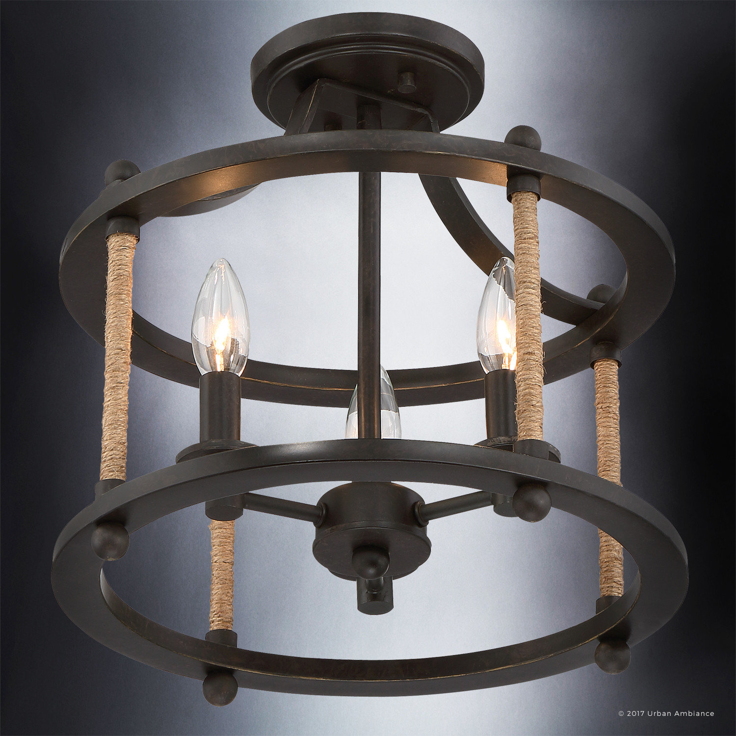 Luxury Rustic Bronze and Rope Ceiling Light, UQL2310, Minneapolis ...
