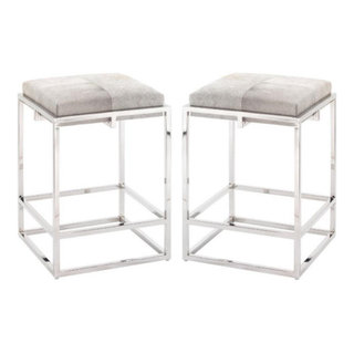 Home Square Modern Stainless Steel Hide Counter Stool in Nickel Gray ...
