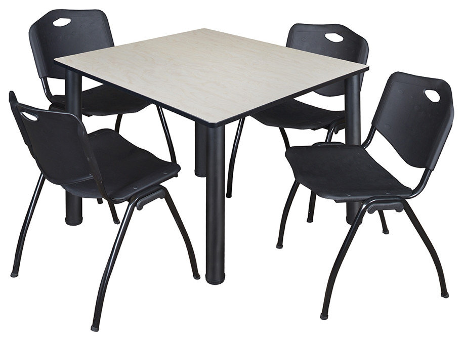 Kee 48 Square Breakroom Table- Maple/ Black & 4 'M' Stack Chairs- Black ...