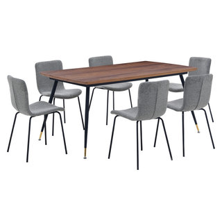 Messi and Gillian Charcoal Fabric and Walnut 7 Piece Dining Set ...