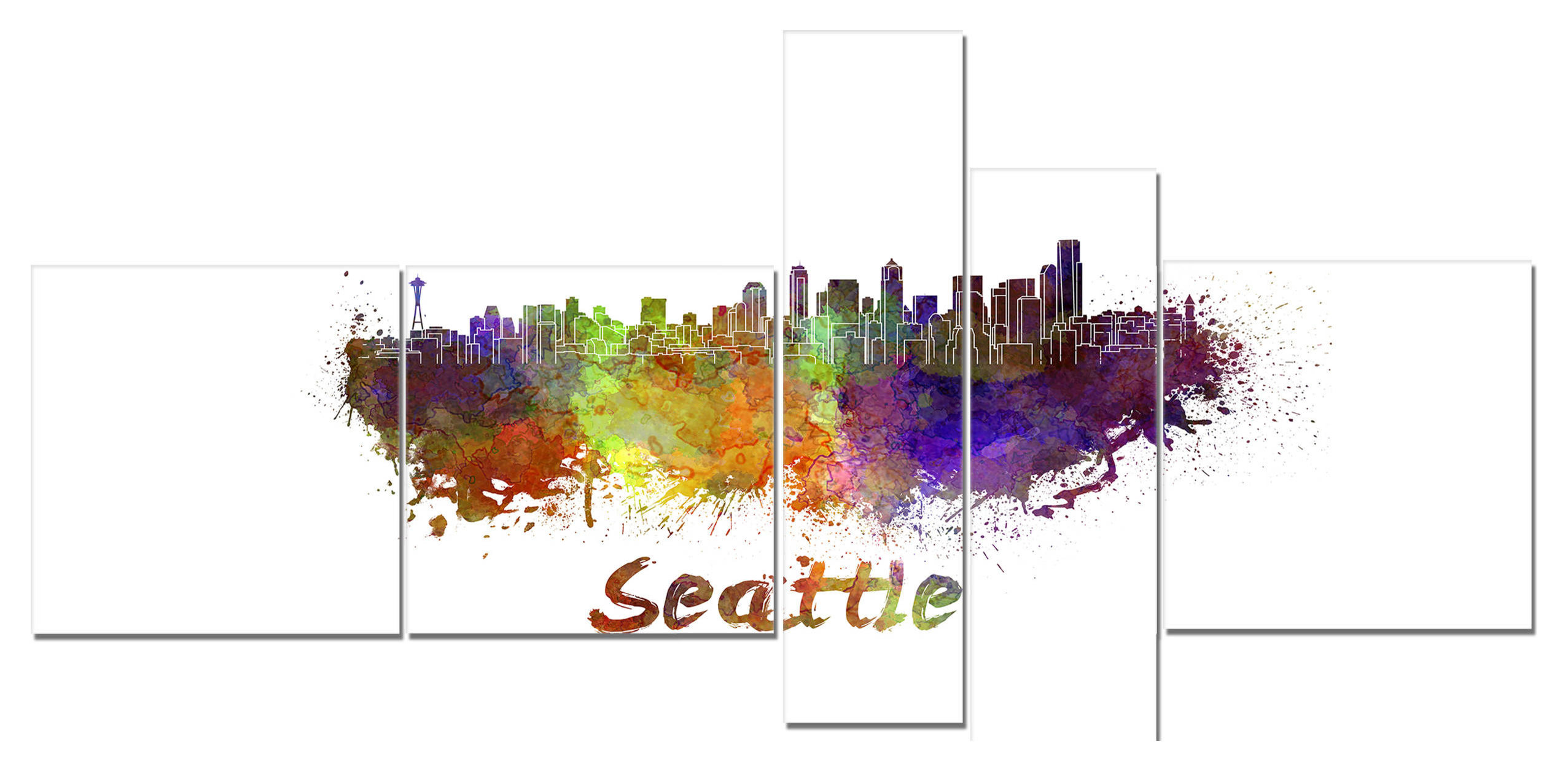 Seattle Skyline, Multipanel Cityscape Canvas Artwork Print, 60"x32 ...