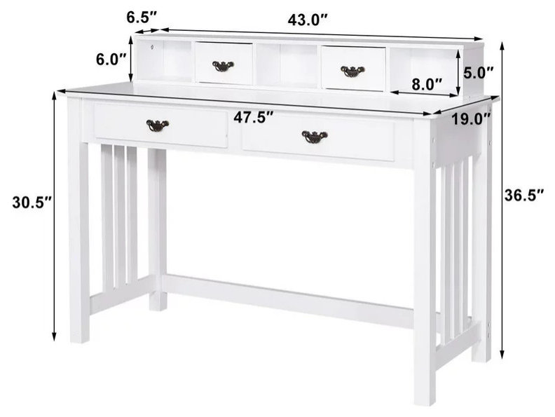 Traditional Desk, Pinewood Legs With Removable Shelf & Metal Handles ...