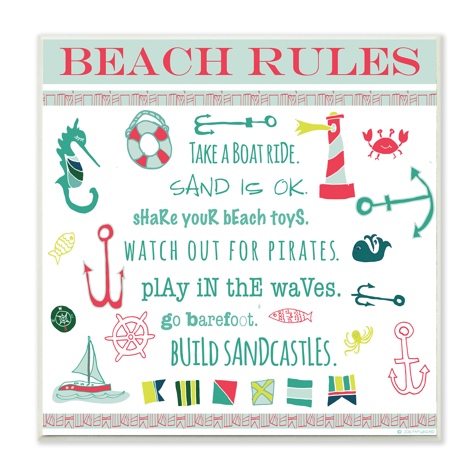 "Beach Rules Typog And Icons" Wall Plaque Art, 12 x .5 x 12 - Beach ...