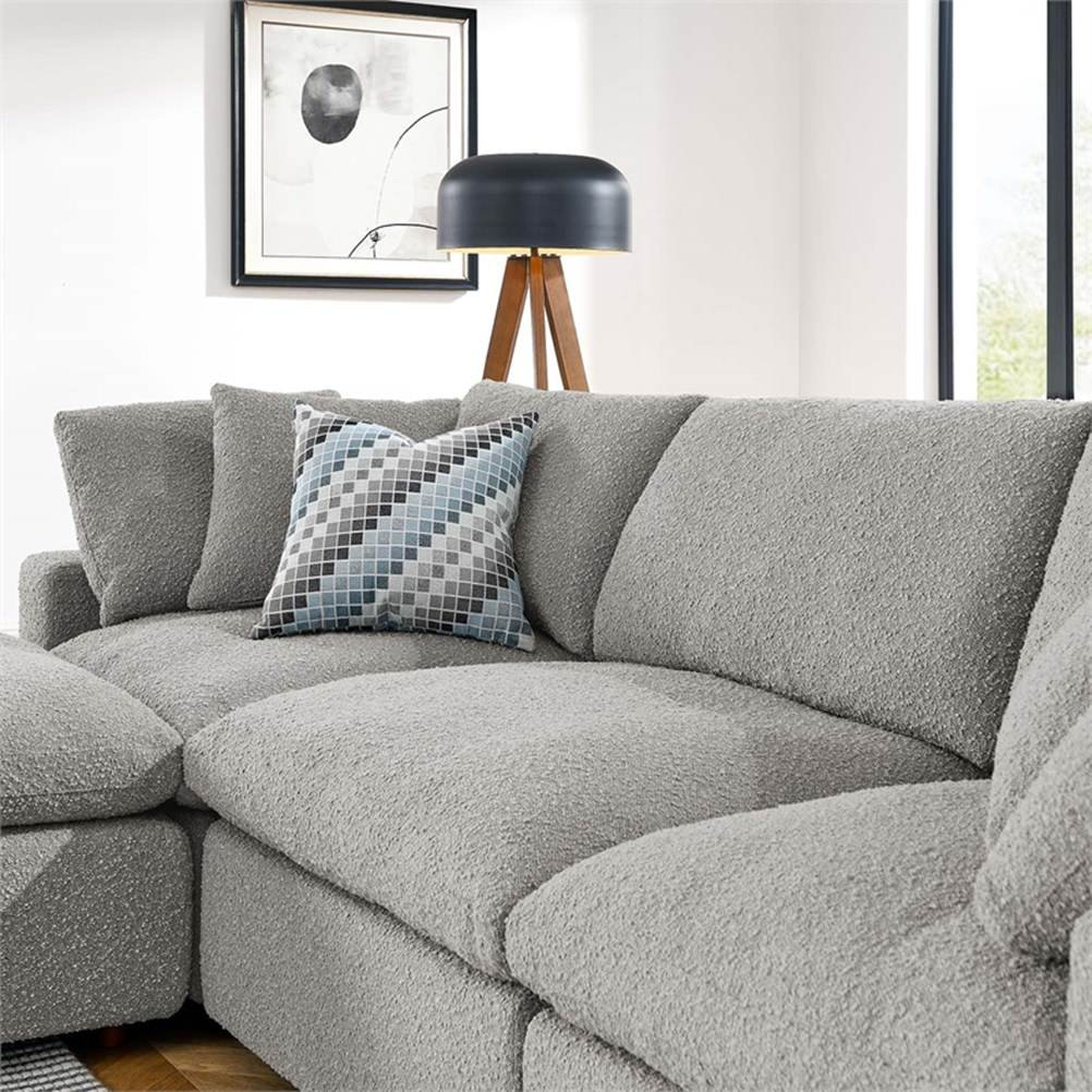 Modway Commix 4-Piece Upholstered Boucle Fabric Sectional Sofa in Light ...