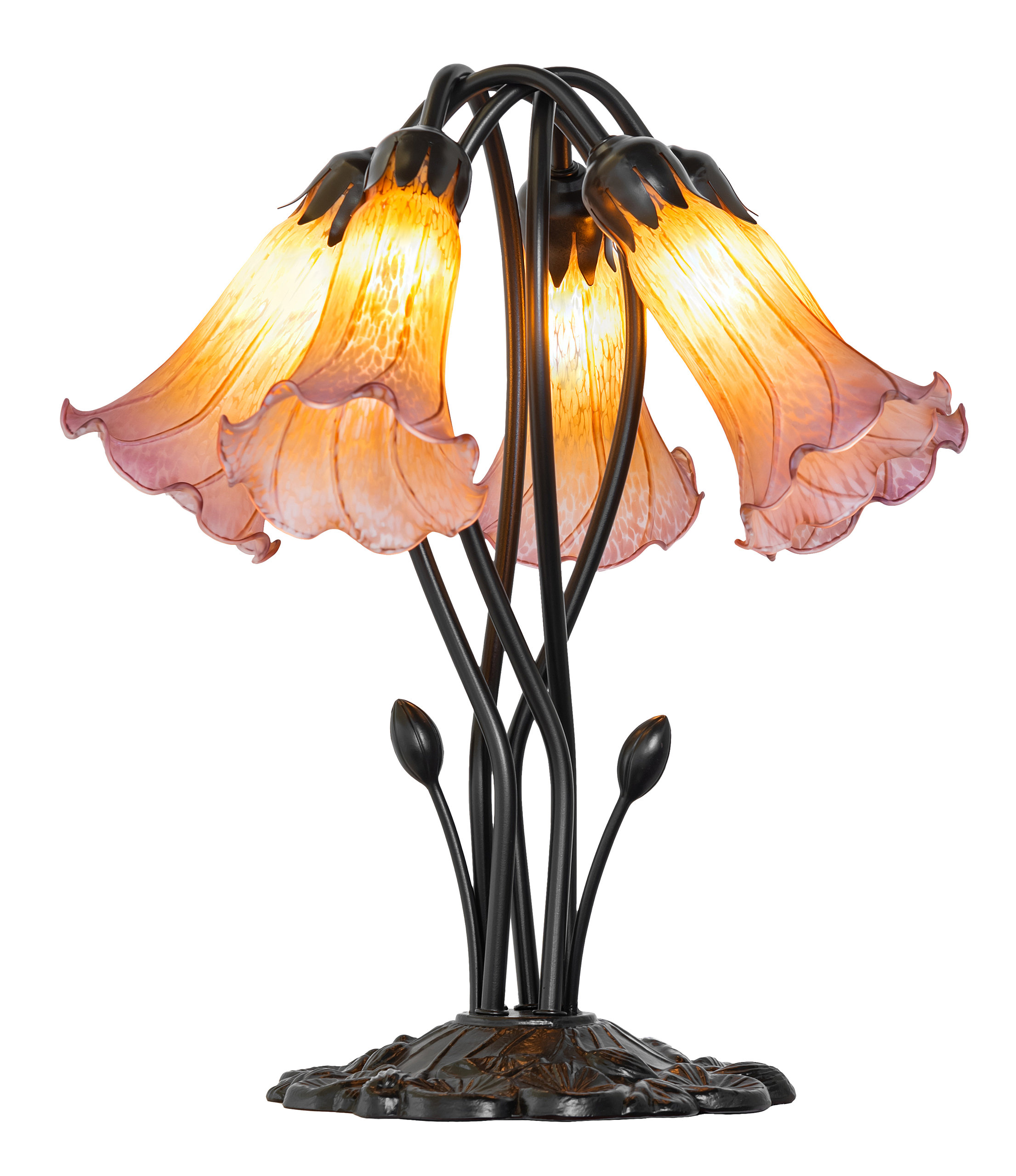 16" High Amber/Purple Tiffany Pond Lily 5 Light Table Lamp ...