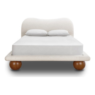 Poly and Bark Orbit Queen Size Bed, Froth White Boucle - Traditional ...