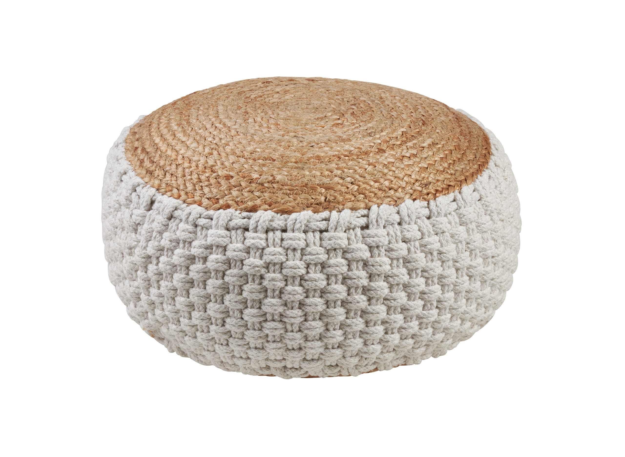 Cotton Pouf Ottoman With Jute Top - Beach Style - Floor Pillows And Poufs - by Saro Lifestyle ...
