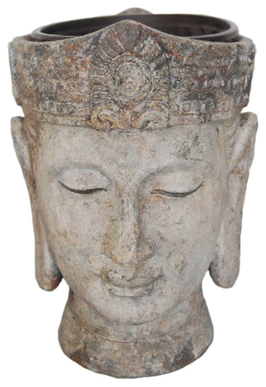 Relaxing decorative Resin Buddha Head Flower Pot, Gray - Asian - Indoor ...