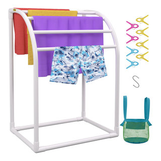Freestanding Towel Rack Outdoor PVC Poolside Storage Organizer, 5 Bars ...