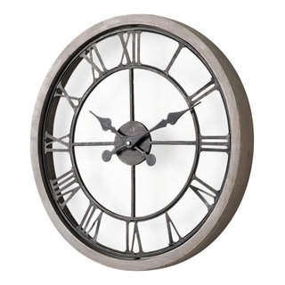 Mething Gray Wood and Black Metal 19" Round Wall Clock - Industrial ...
