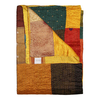 50" X 70" Green and White Quilted Cotton Patchwork Throw Blanket with ...