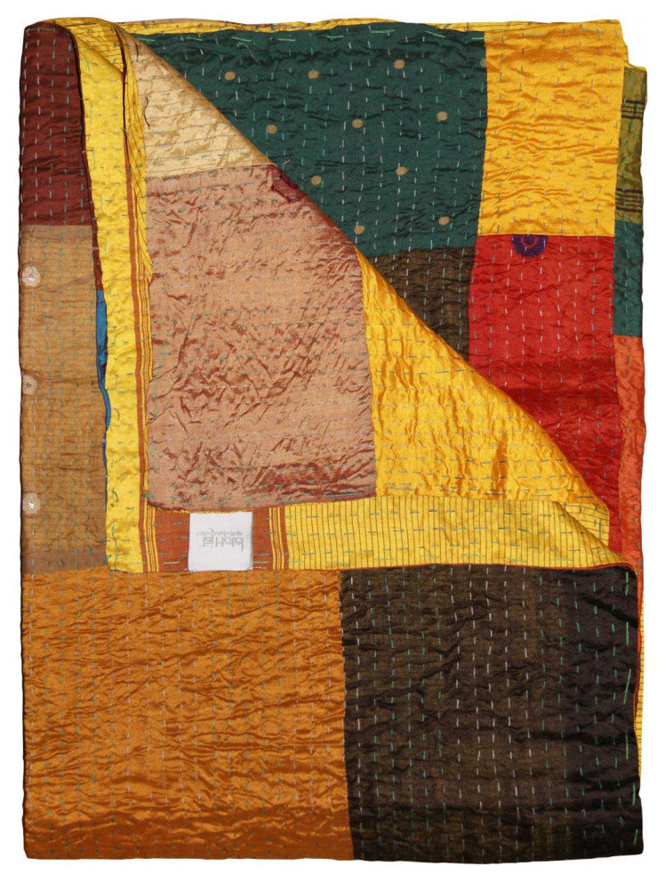 50" X 70" Green and White Quilted Cotton Patchwork Throw Blanket with ...