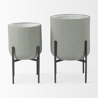 Mabel Set of Two 15.4x24.8 Green Top With Black Iron Base Plant Stands ...