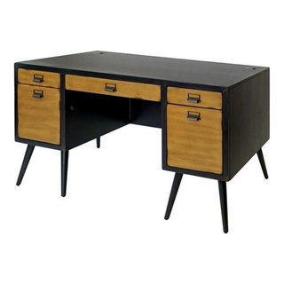 Pemberly Row Half Pedestal Executive Desk Office Desk Assembled Black ...