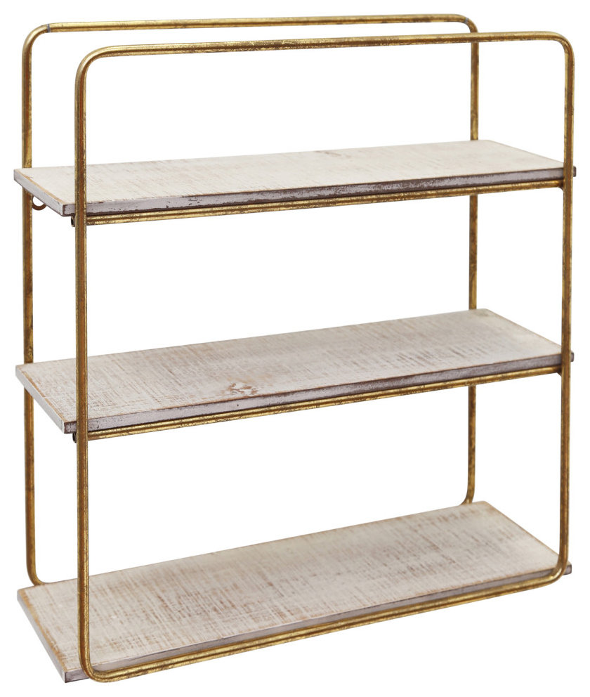 Metal/Wood 3 Tier Wall Shelf, Gold - Contemporary - Display And Wall ...