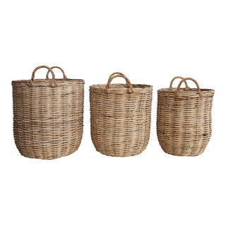 Woven Rattan Storage Baskets, Set of 3 Sizes, Natural - Tropical ...