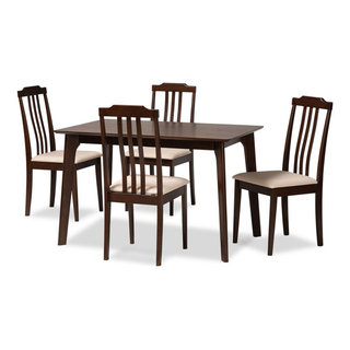 Baxton Studio Clarissa Cream/Dark Brown Wood 5-Piece Dining Set ...
