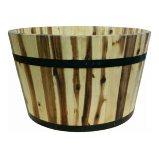 Avera AWP304210 Round Wood Barrel Planter, 21" x 12" - Rustic - Outdoor ...