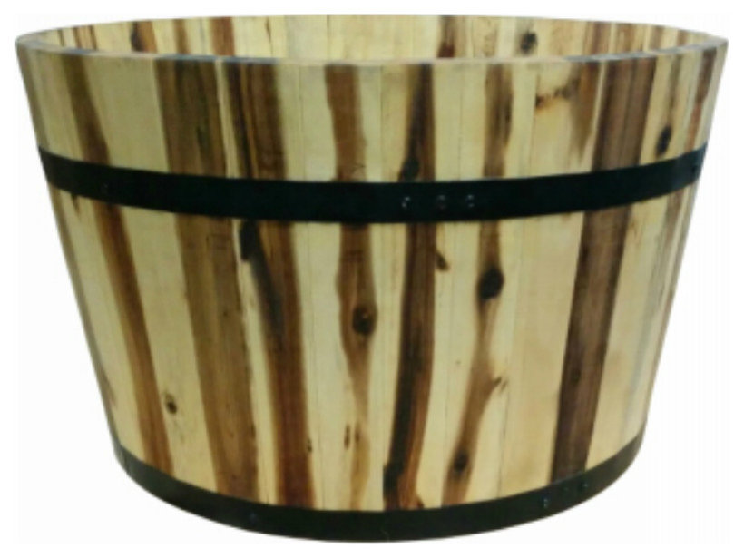 Avera AWP304210 Round Wood Barrel Planter, 21" x 12" - Rustic - Outdoor ...