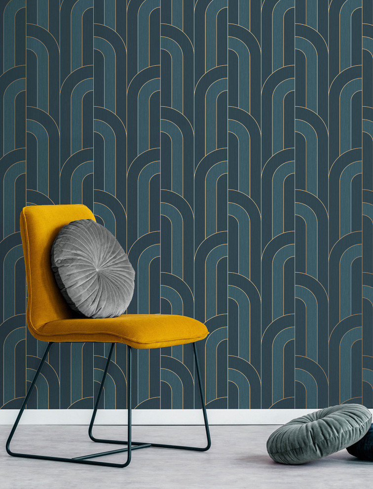 Ezra Blue Arch Wallpaper Sample, Swatch - Contemporary - Wallpaper - by ...