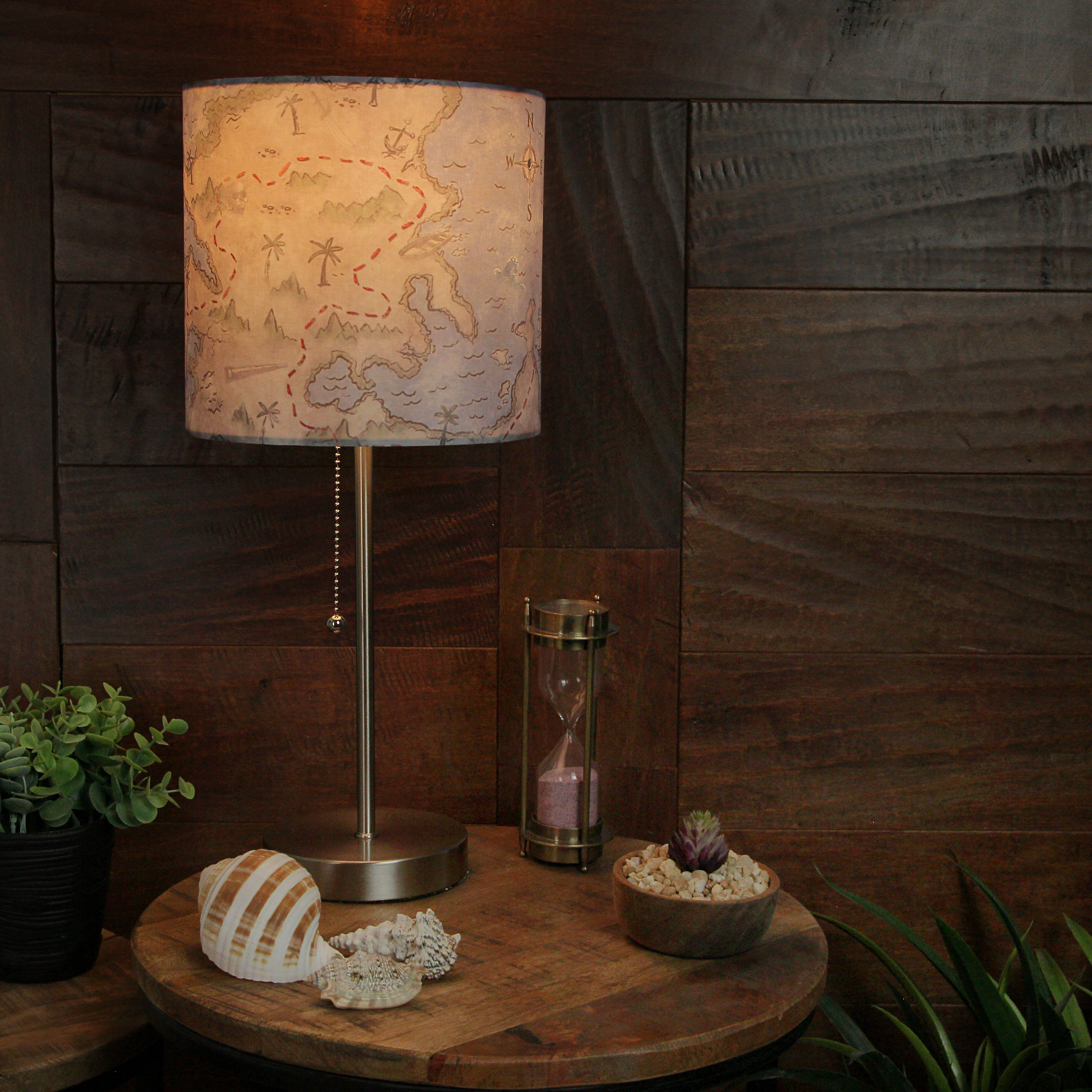 Decorative Treasure Map Brushed Nickel Accent Lamp Coastal Pirate Beach ...