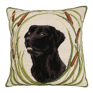 Black Lab Needlepoint Pillow With Velvet Back, 18x18 - Traditional ...